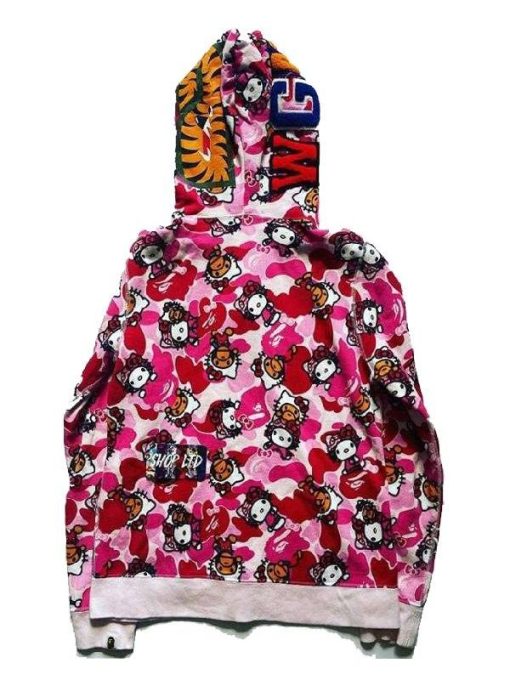 Hello Kitty Bape Pink Hoodie | Bape x Kitty Pink Camo Shark Zip Hoodie
