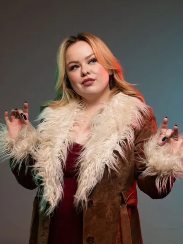 Big Mood 2024 Nicola Coughlan Brown Fur Collar Coat