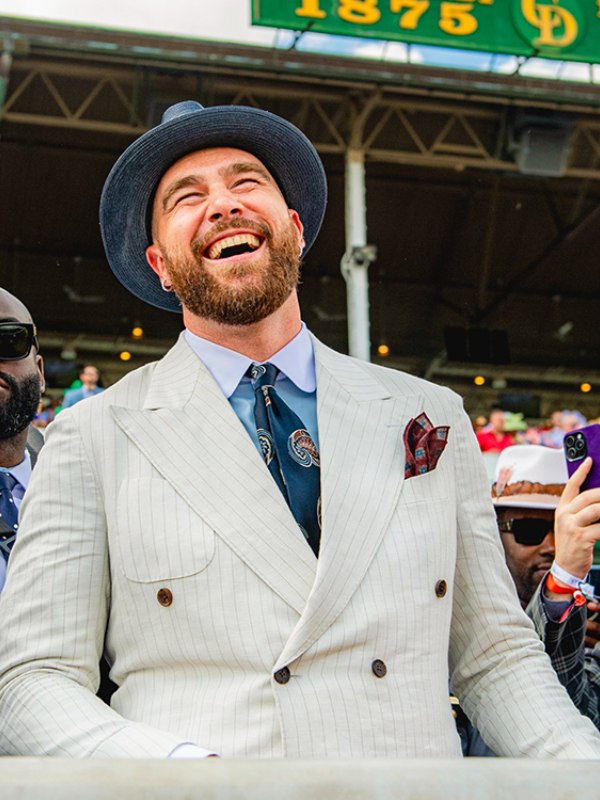 Kentucky Derby 2024 Travis Kelce Suit | DB Pinstripe Linen White Suit