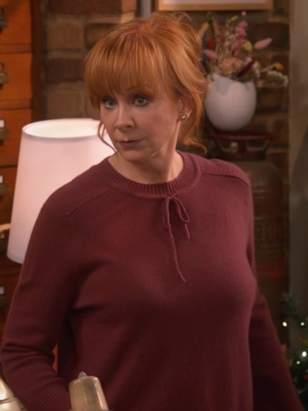 Happy's Place 2024 Reba McEntire Burgundy Sweater | Round neck w/ bow ...