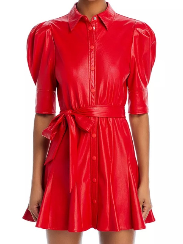 No Good Deed Margo’s Red Leather Dress | Leather Puff Slv Mini Dress