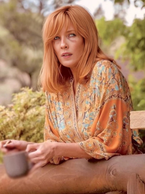 Yellowstone S5 Kelly Reilly Floral Robe | Delirium Kimono Robe - Gold