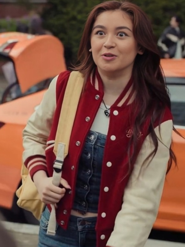 XO Kitty S2 Anna Cathcart Varsity Jacket | Letterman Jacket - Wine