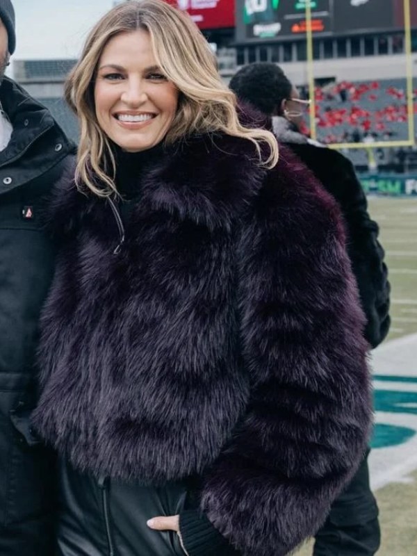 Today Show Erin Andrews Purple Fur Jacket | Wide-Collar Faux-Fur Jacket