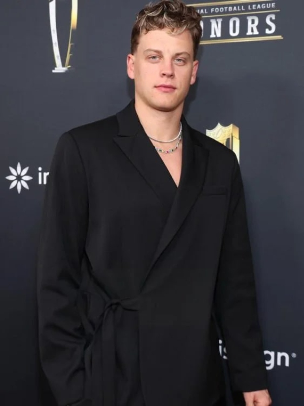 14th Annual NFL Honors Joe Burrow Black Suit | Wrap Front Tie Blazer