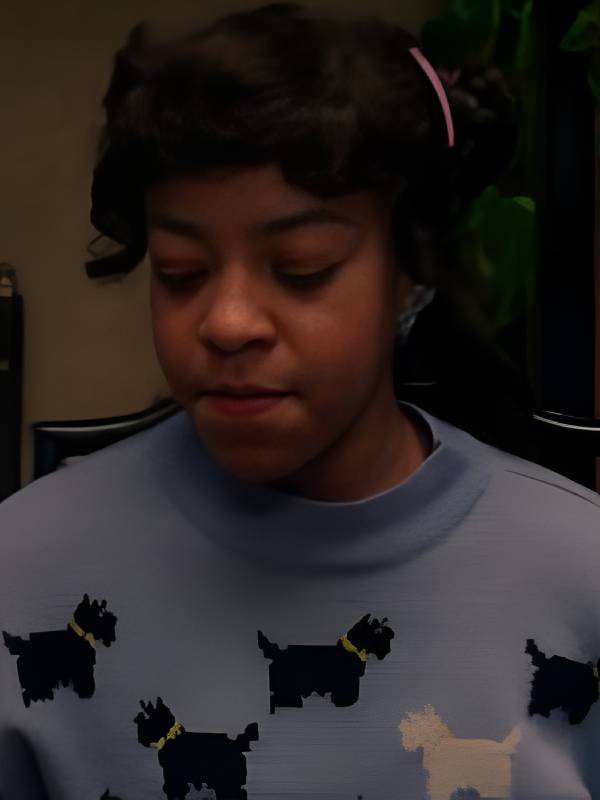 Stranger Things S5 Priah Ferguson Dog Print Sweatshirt | Chester Inlay Crew