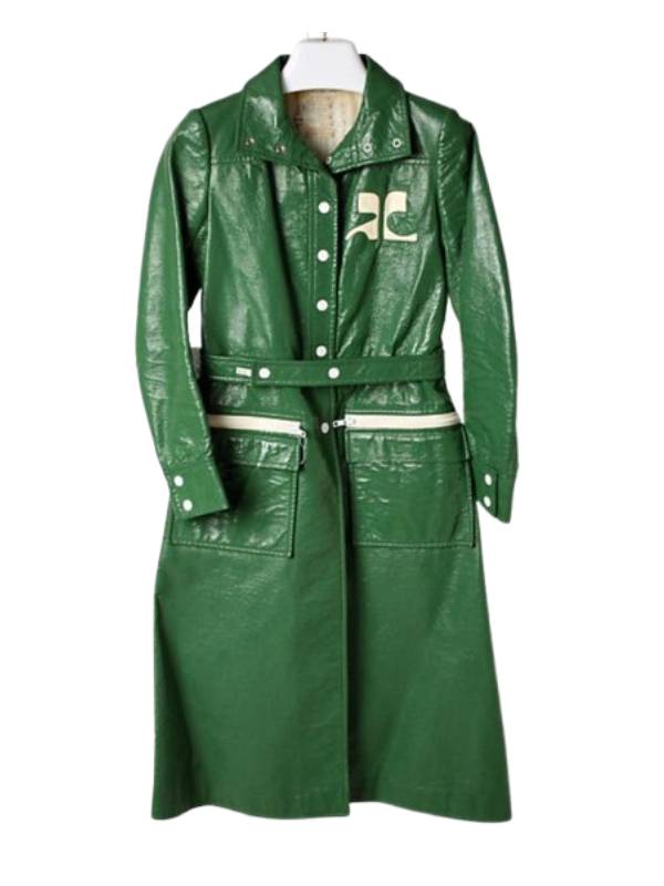 Wild Cherry 2025 Nicôle Lecky Green Leather Coat | 60s Edge Vinyl Coat
