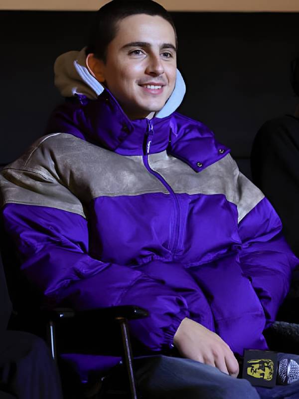 Marty Supreme BAFTA Screening Timothée Chalamet Leather Yoke Puffer Jacket