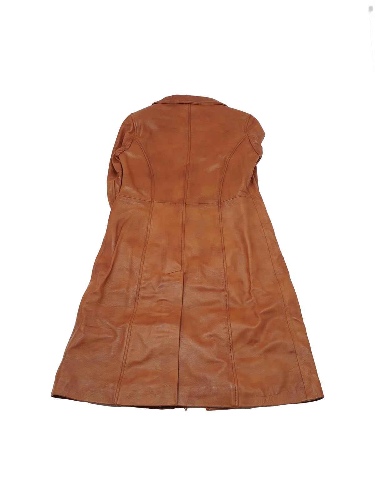 Amber Crest Double-Breasted Tan Leather-Style Jacket for Women