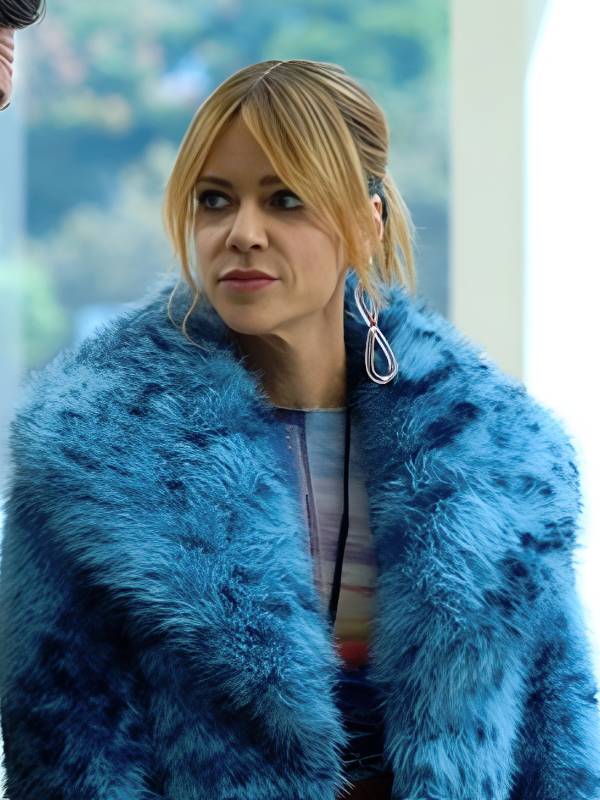 High Potential S2 Kaitlin Olson Blue Leopard Faux Fur Crop Jacket
