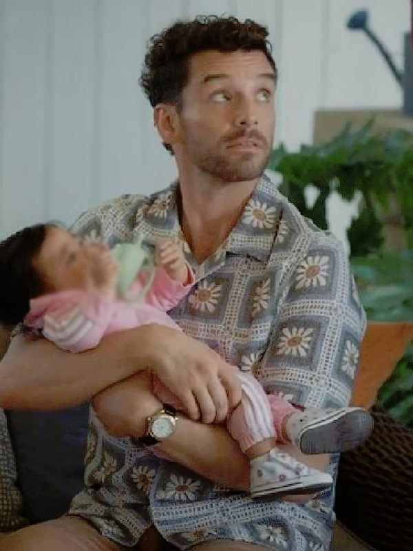 Shrinking S3 Michael Urie Floral Chequered Crochet Shirt