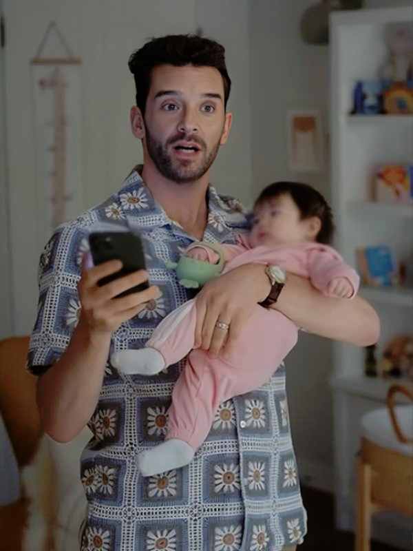 Shrinking S3 Michael Urie Floral Chequered Crochet Shirt
