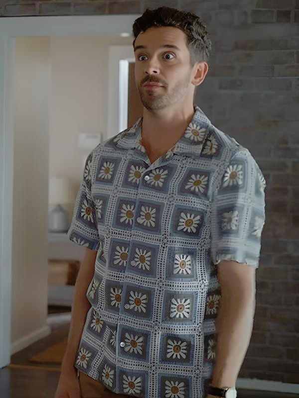 Shrinking S3 Michael Urie Floral Chequered Crochet Shirt
